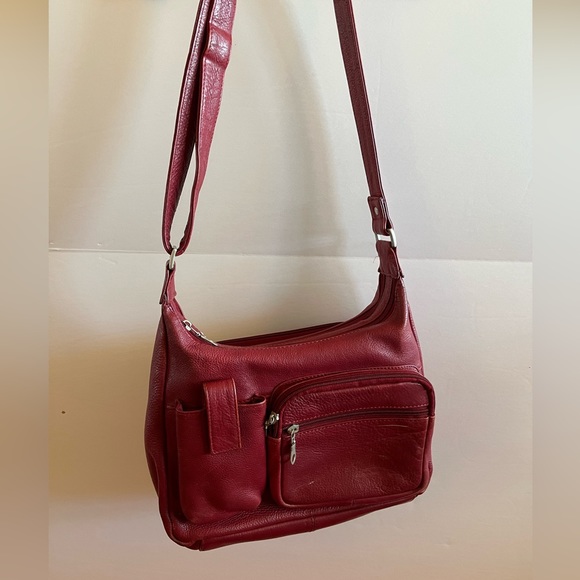 Bags | Multi Pocketed Red Leather Shoulder Bag Hb241 | Poshmark